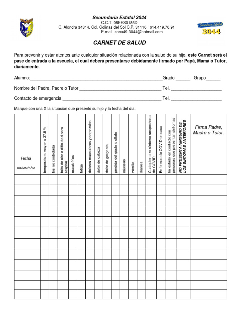 Carnet Salud Escolar: Requisitos y Síntomas | PDF | Salud pública | Especialidades Medicas