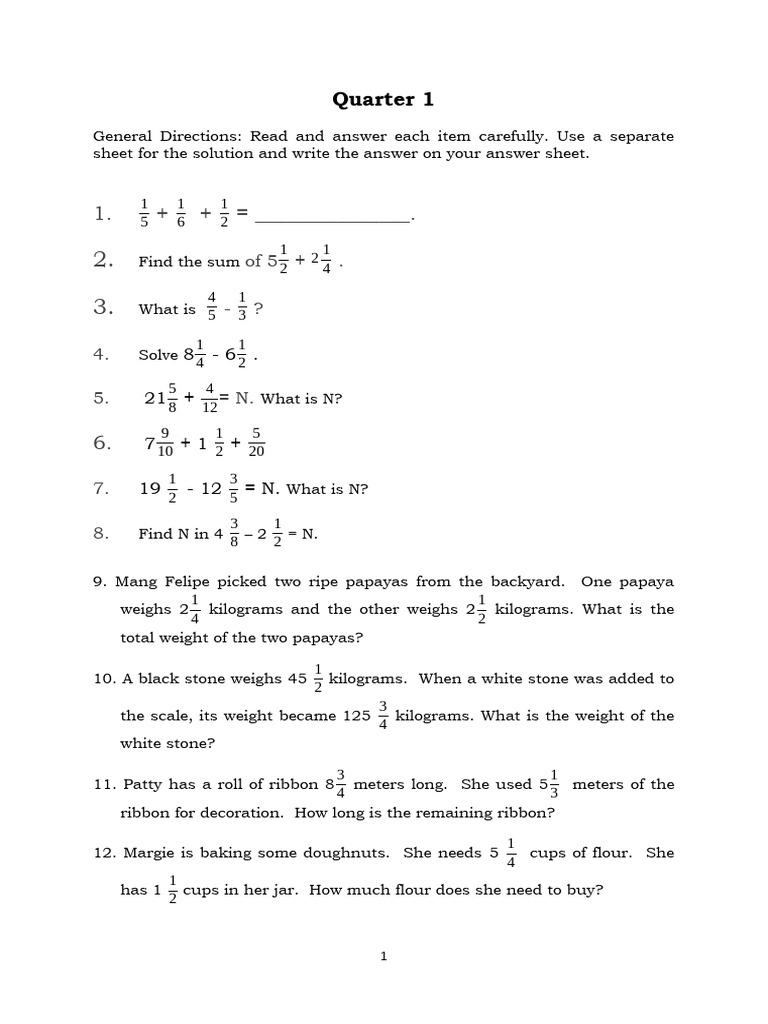 Math Problem Set for Students | PDF | Ratio | Multiplication