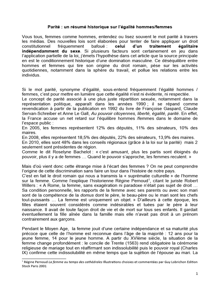 Histoire de la parité hommes-femmes | PDF | Divorce | Adultère