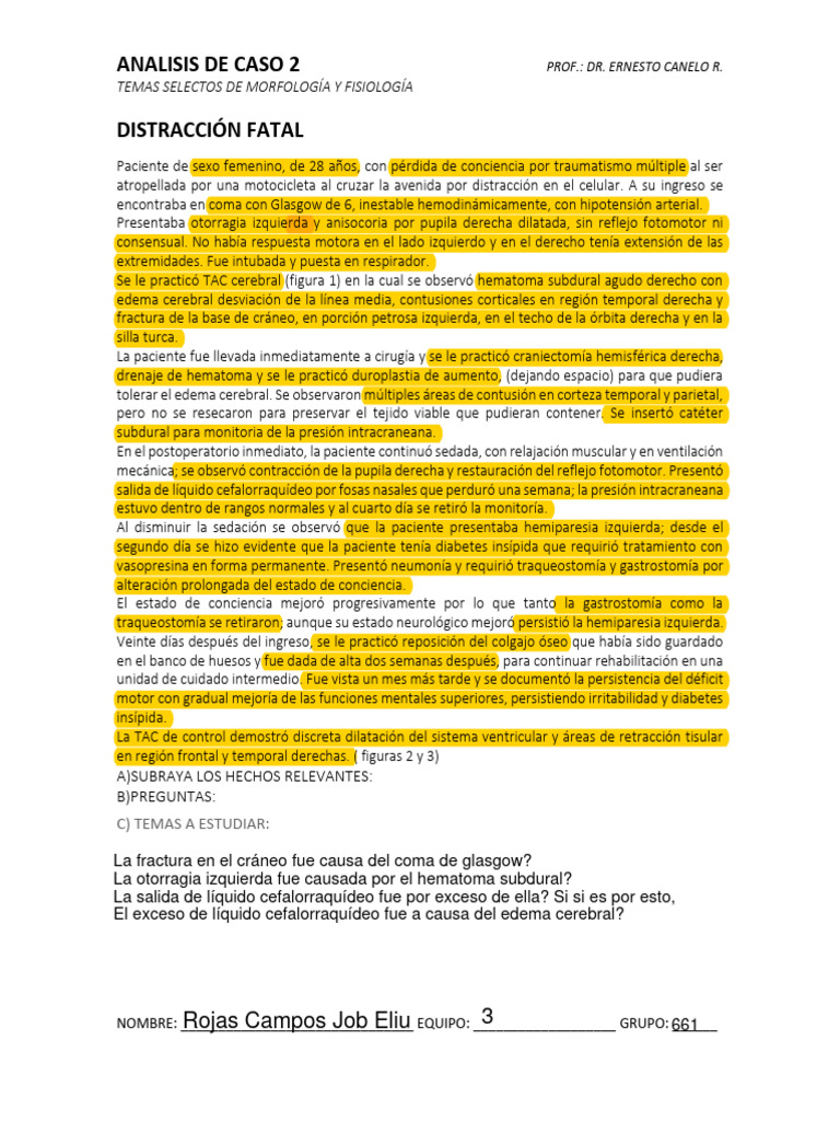 Caso 2 - 20 Distraccion Fatal | PDF | Cerebro | Medicina CLINICA