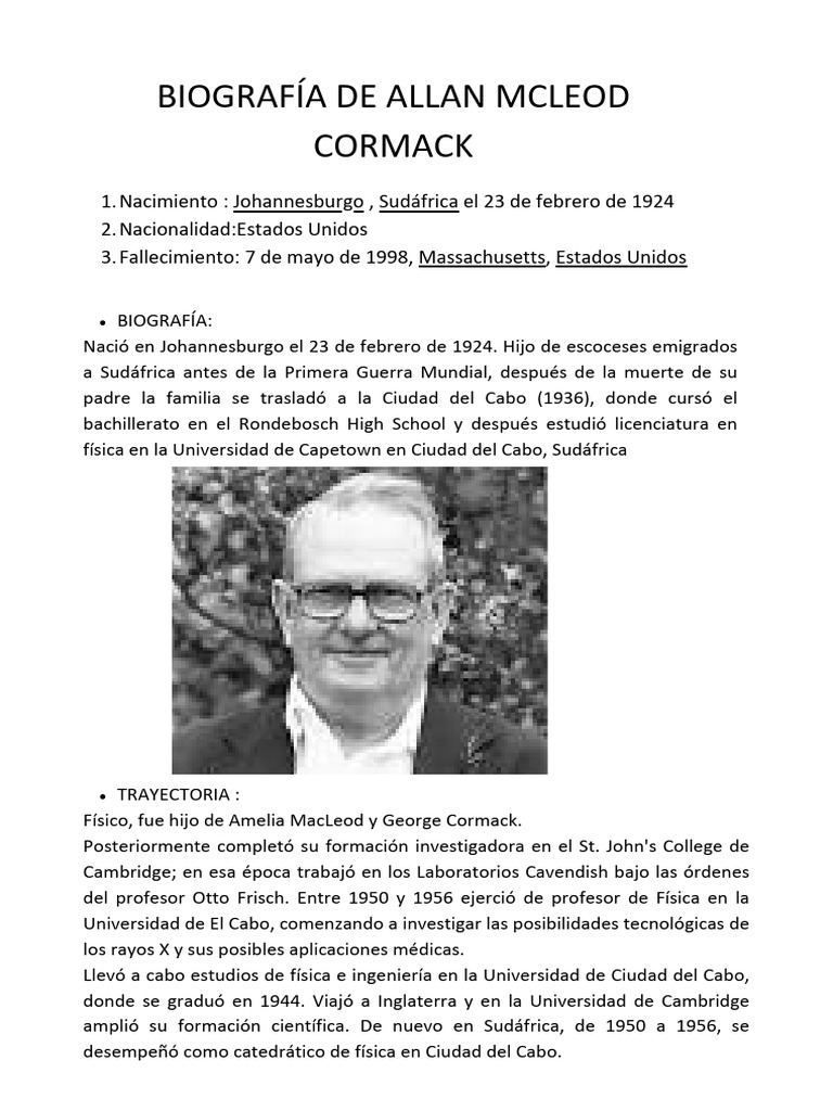 Biografía de Allan McLeod Cormack | PDF | Ct Scan
