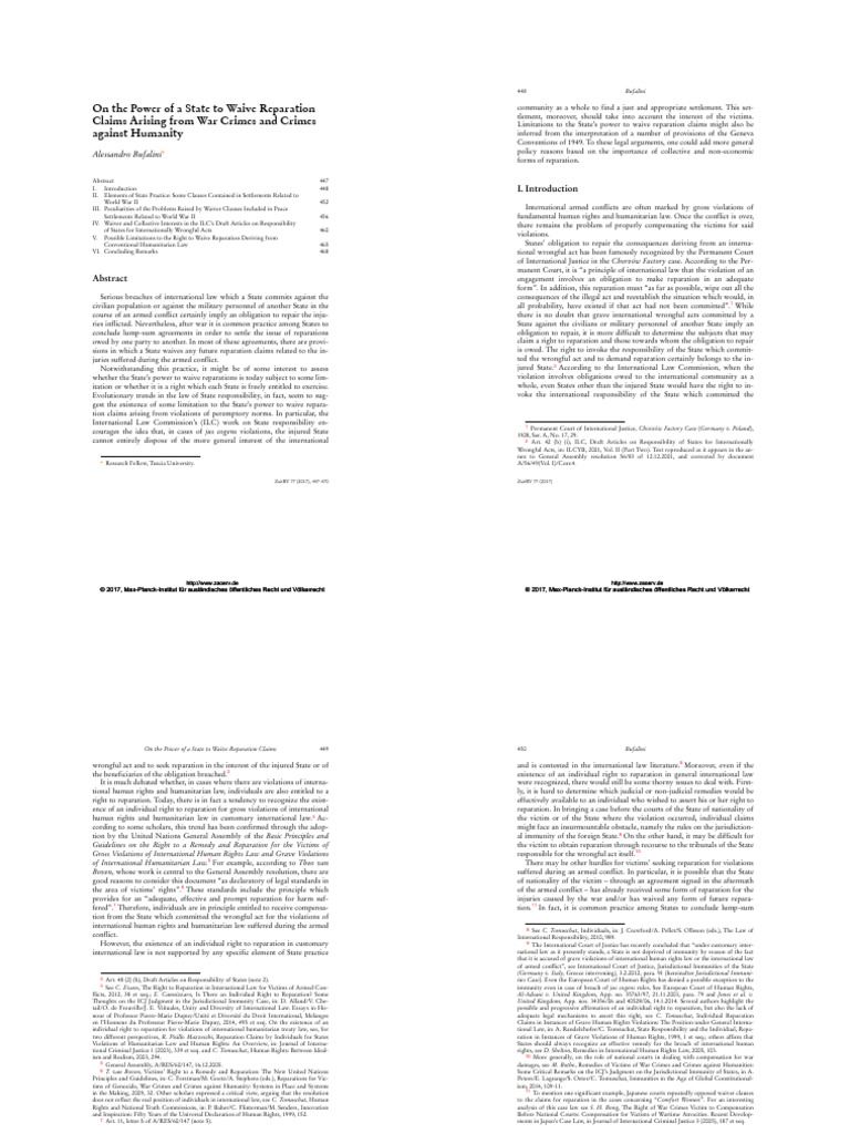 Power of A State To Waive Reparation Claims | PDF | Law