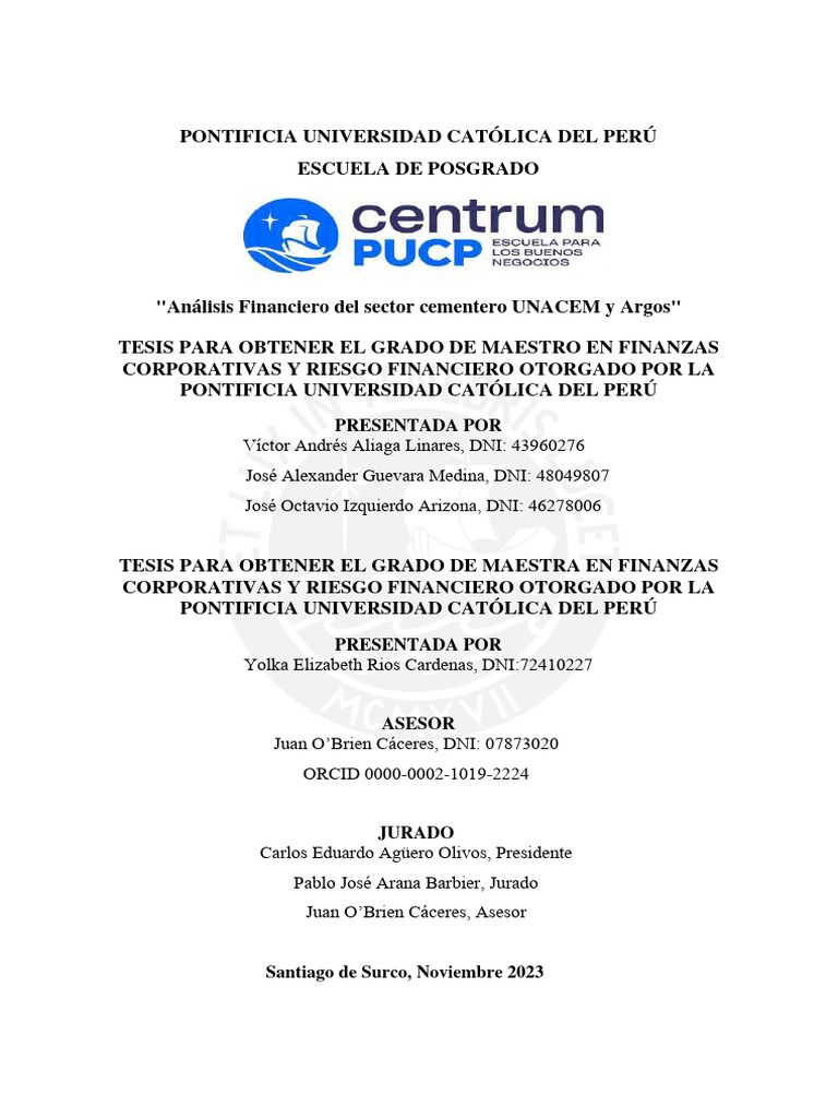 Análisis Financiero Del Sector Cementero UNACEM y Argos - Aliaga ...