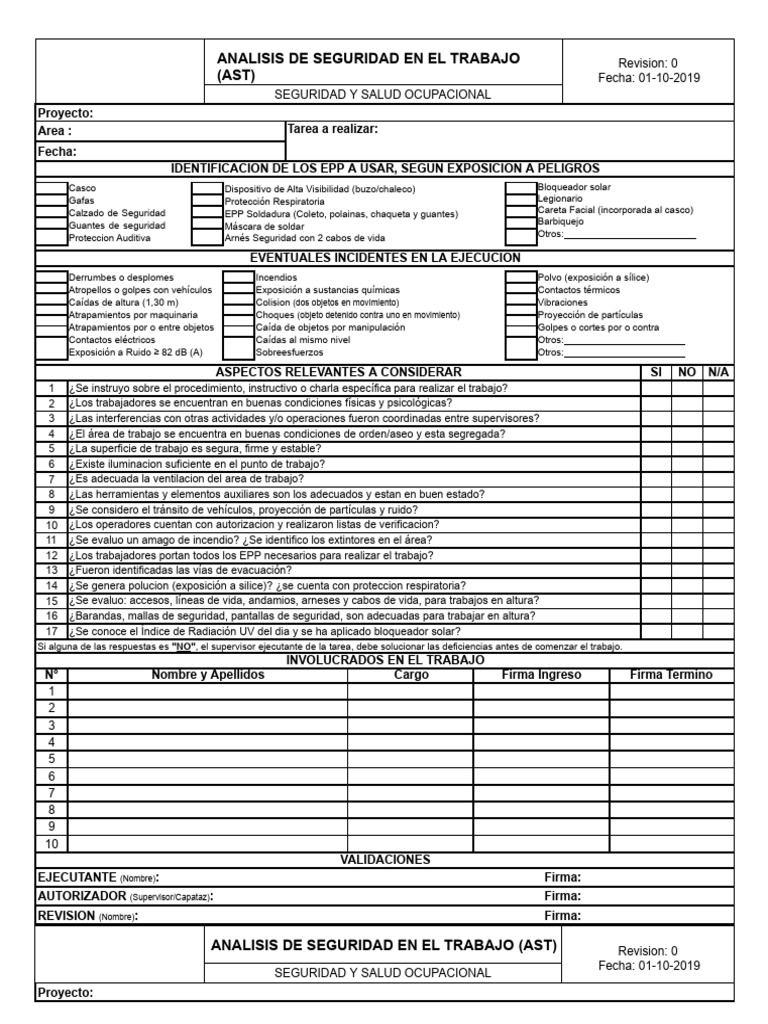 Formato Ast 2 | PDF | Seguridad y salud ocupacional