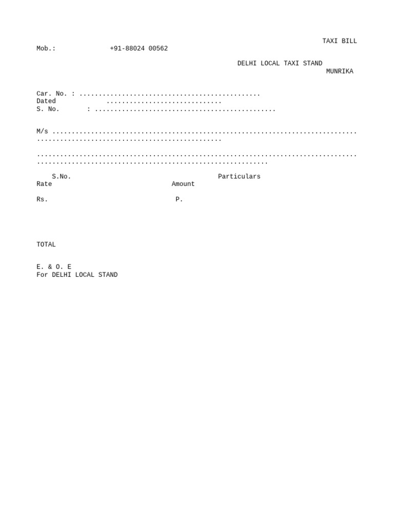 Taxi Bill Sample | PDF