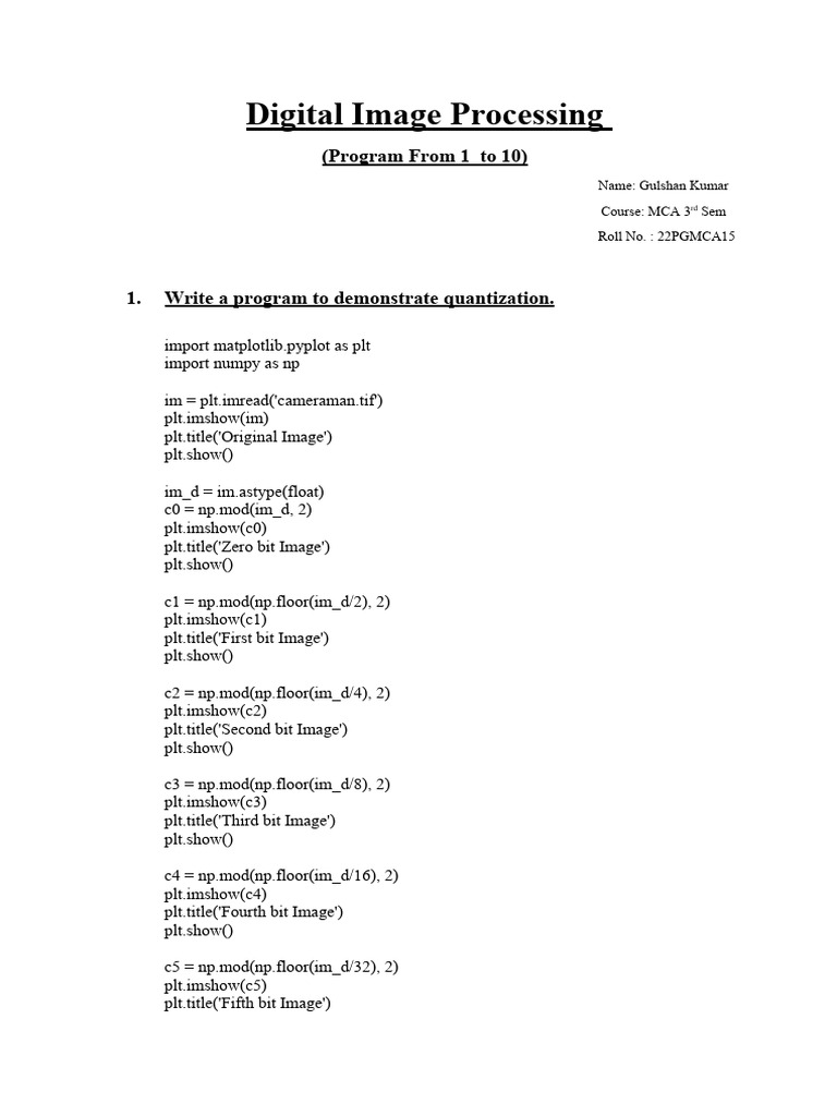DIP Lab Assignments | PDF DIP Lab Assignments | PDF