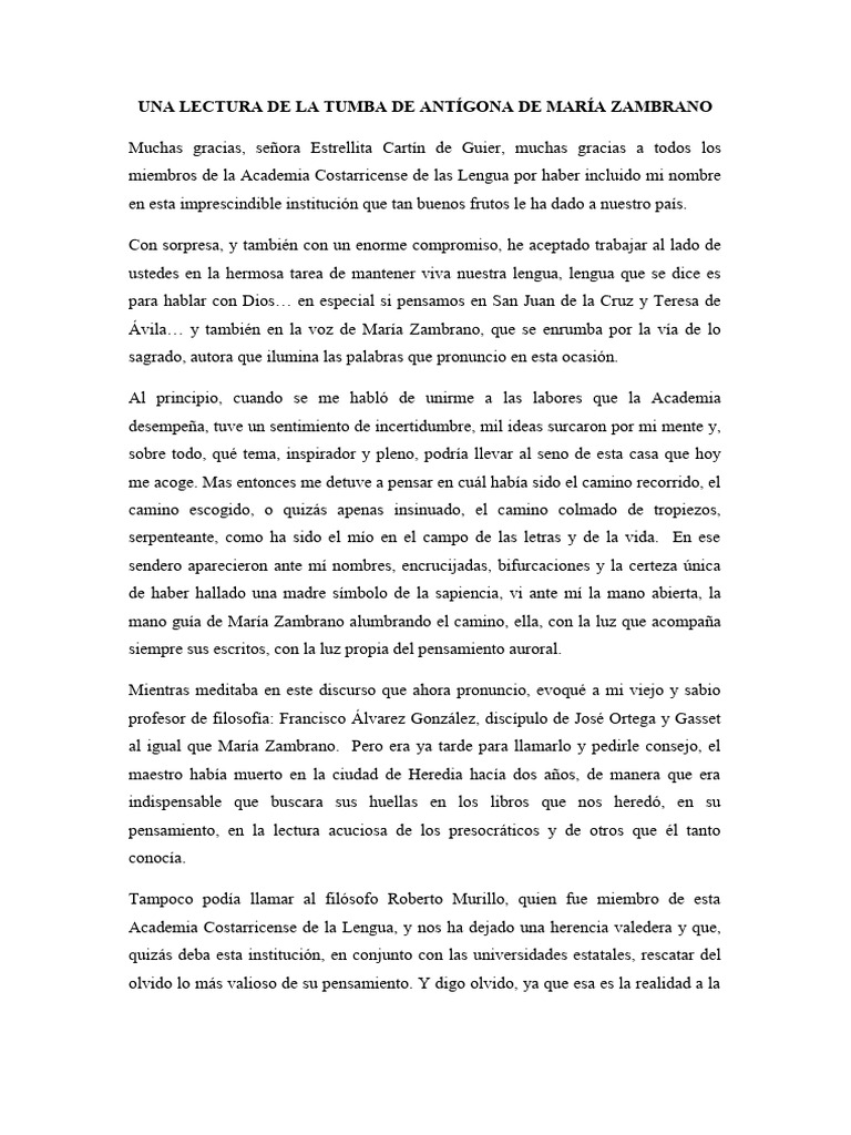 Una Lectura de La Tumba de Antígona de María Zambrano | PDF | Edipo ...