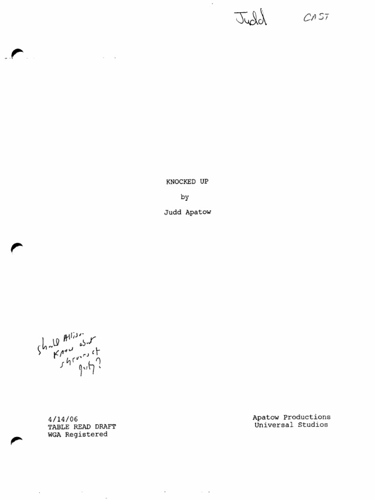 Knocked Up Juddâ S Handwritten Table Read Notes | PDF Knocked Up Juddâ S Handwritten Table Read Notes | PDF