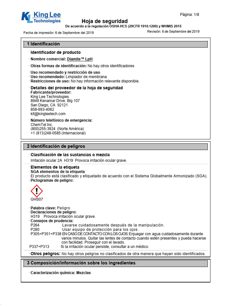 Diamite LPH SDS | PDF | Química