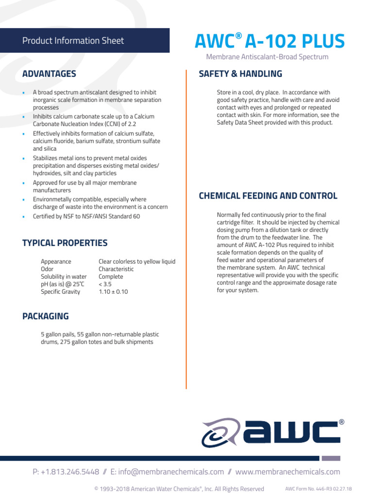 AWC A 102 Plus PDS Eng L | PDF | Calcium | Membrane