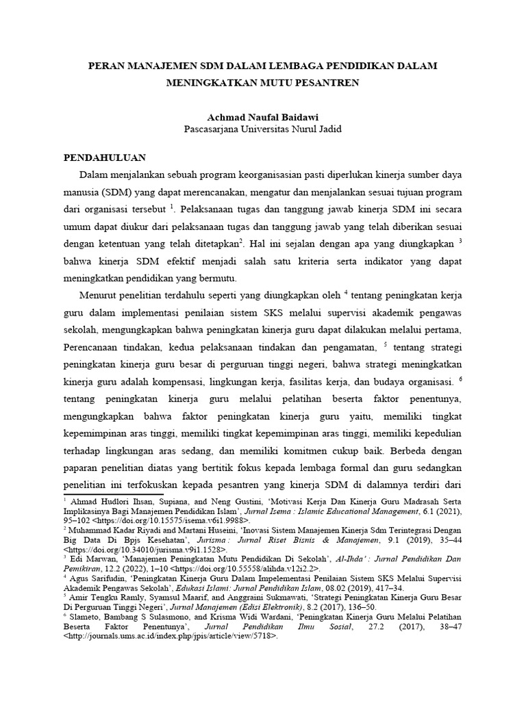 Peran Manajemen SDM Dalam Lembaga Pendidikan Dalam Meningkatkan | PDF