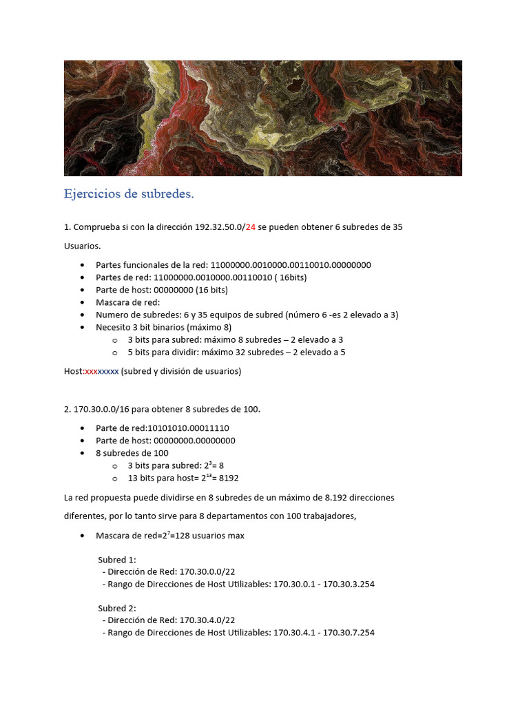 Ejercicio de Subredes | PDF | Protocolos de red | Red de computadoras
