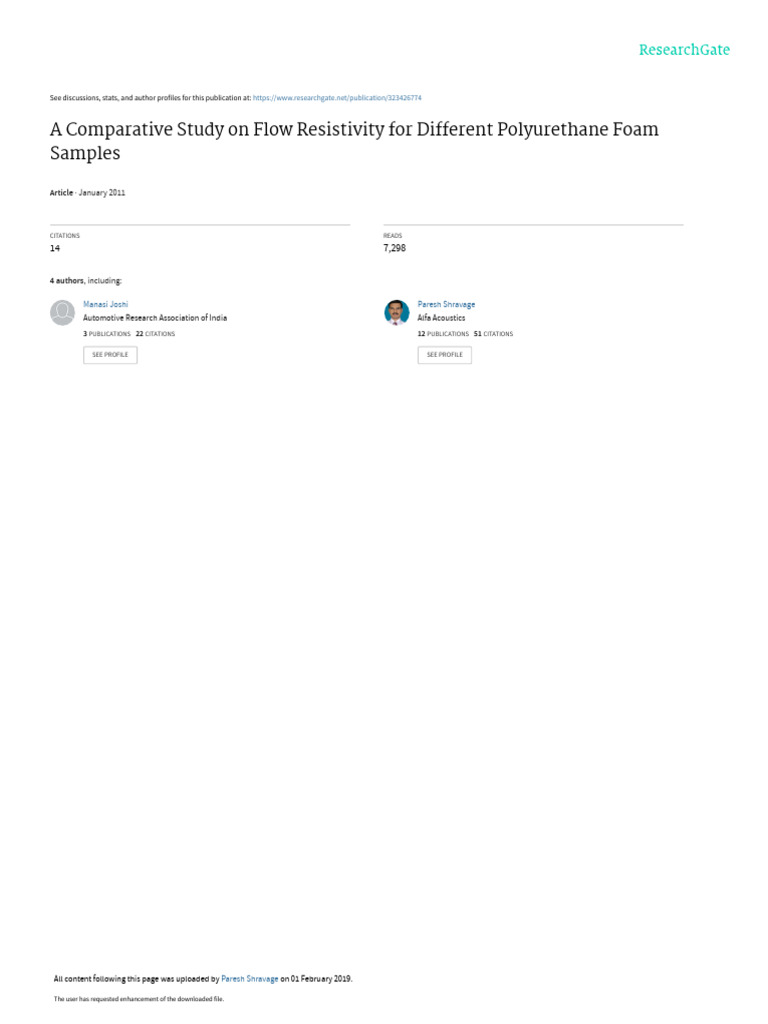 AComparative Studyon Flow Resistivityfor Differentpolyurethanefoams ...