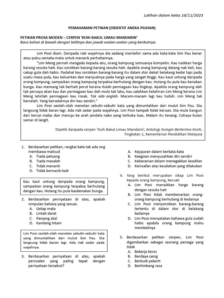 Cerpen Kuih Bakul Limau Mandarin | PDF
