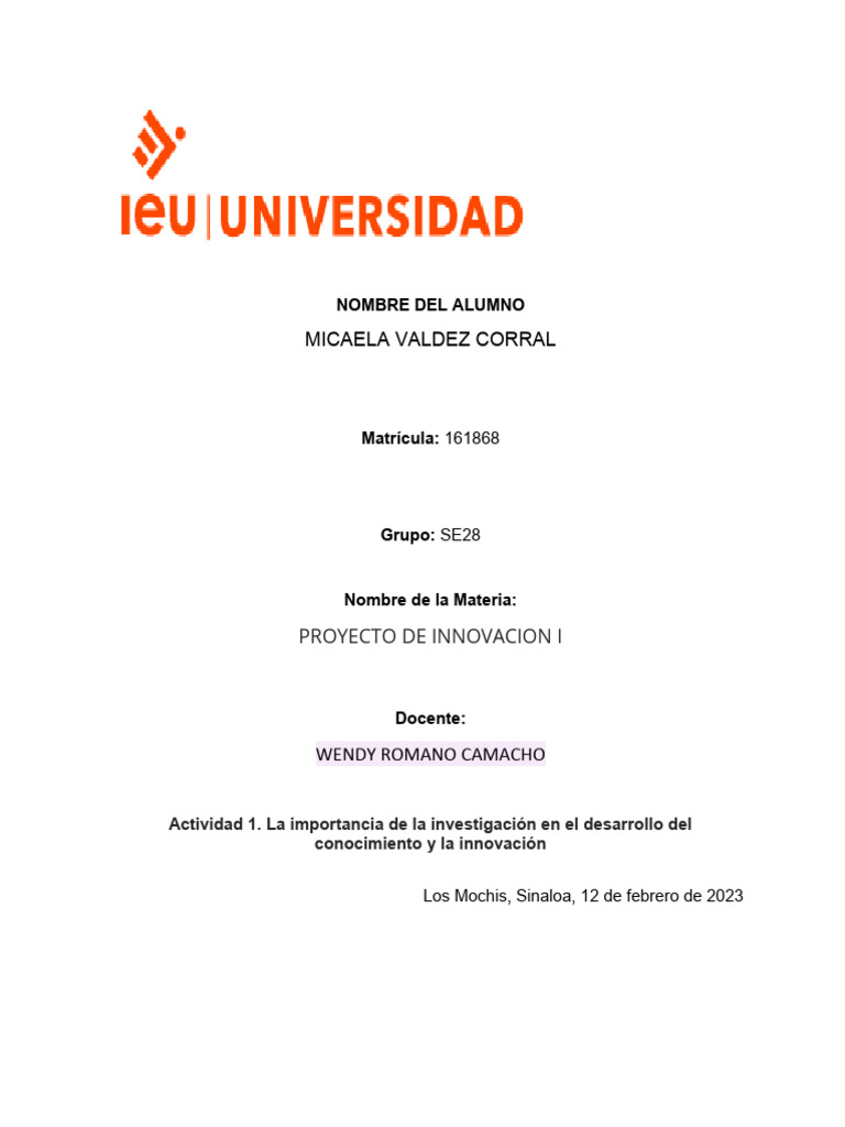 Actividad 1 Proyecto de Innovación 1 ValdezCorral-Micaela | PDF | Conocimiento | Teoría