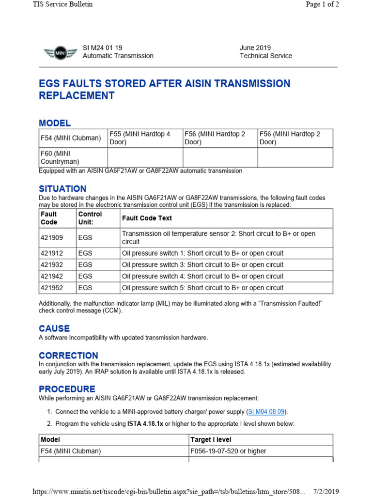 GA6F21AW or GA8F22AW SI M24 01 19 | PDF | Mini | Automotive Technologies