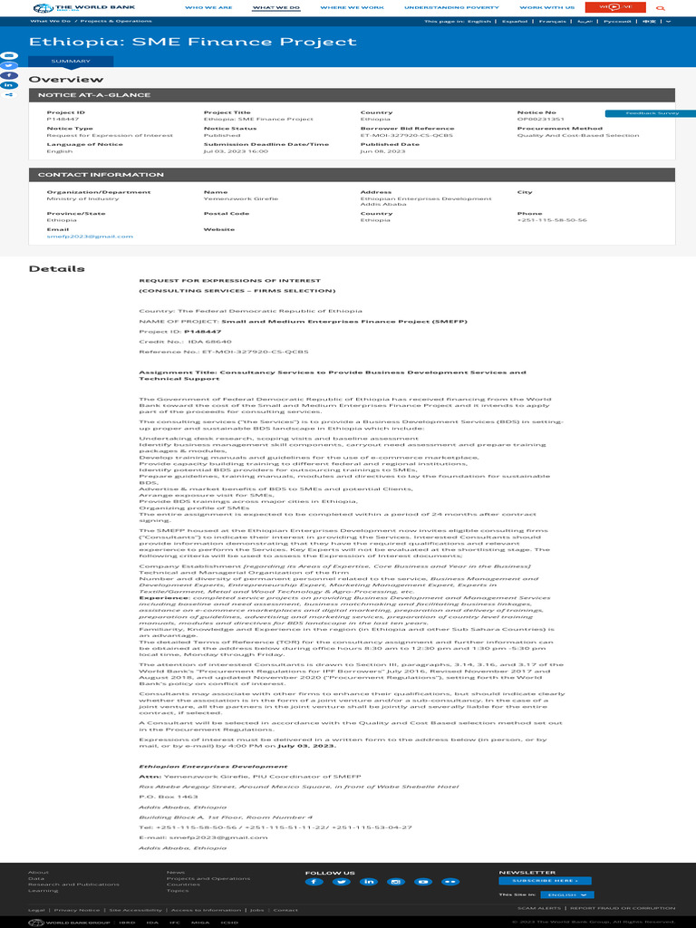 Ethiopia - SME Finance Project | Download Free PDF | World Bank Group ...