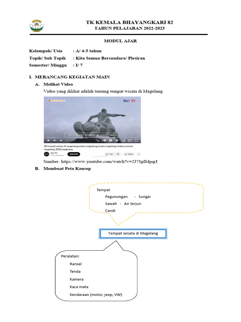 Modul Ajar TK: Kegiatan Wisata Magelang | PDF | Karier & Perkembangan
