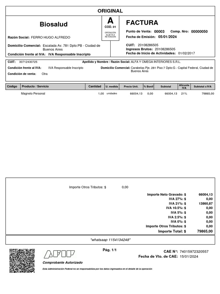 Biosalud Factura: Original | PDF