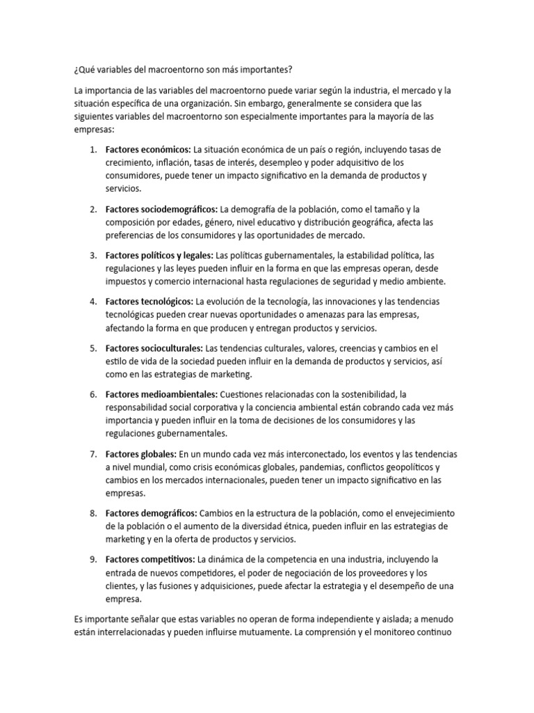 Qué Variables Del Macroentorno Son Más Importantes | Descargar gratis ...