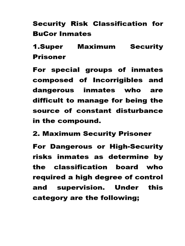 BuCor Inmate Security Classifications | PDF | Prison | Sentence (Law)