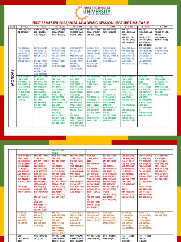 2023 2024 First Semester Lecture Time Table | PDF
