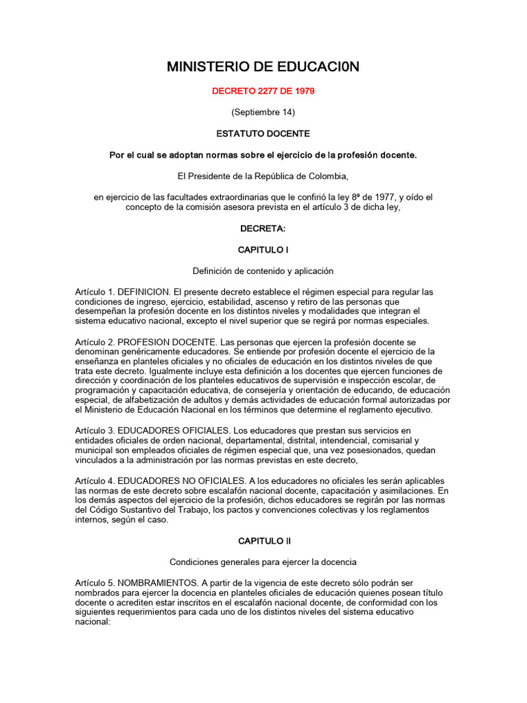 Decreto 2277 de 1979 | PDF | Educación más alta | Maestros