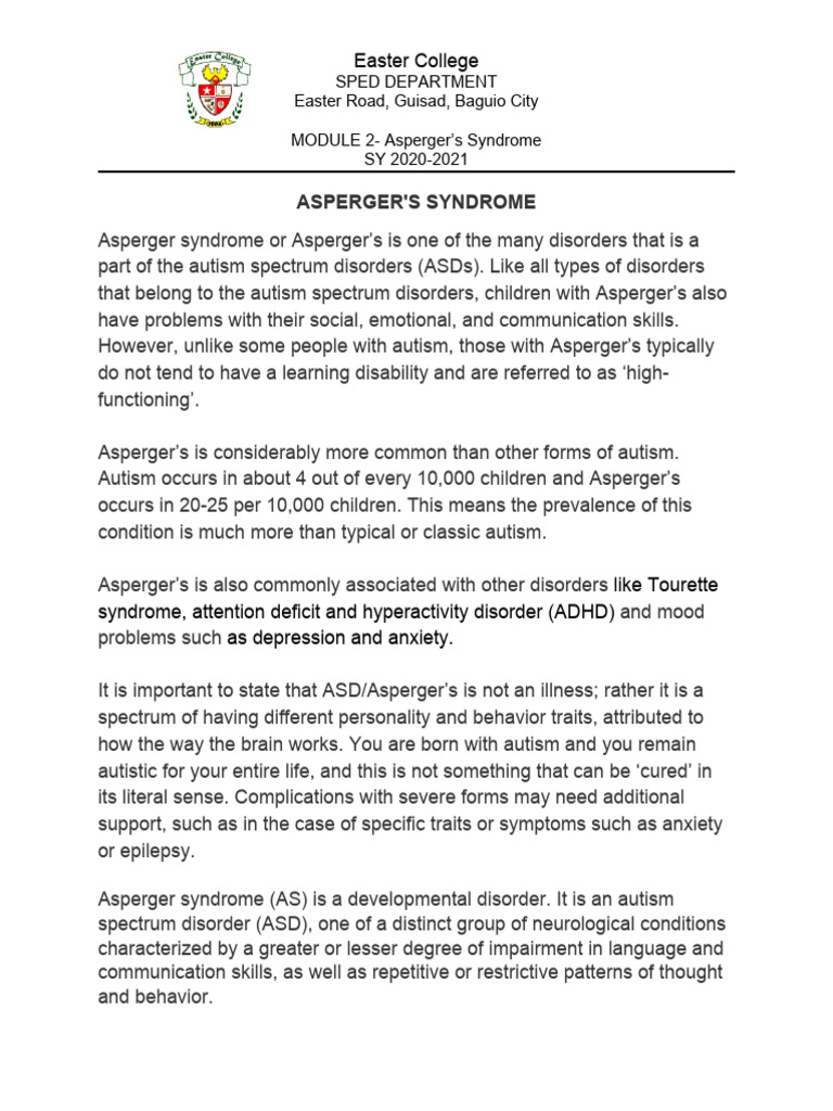Aspergers Syndrome | Download Free PDF | Autism Spectrum | Asperger ...