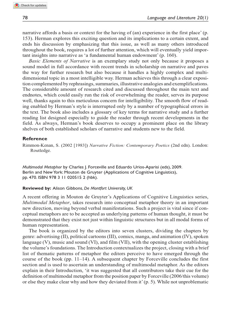 Gibbons A 2011 Multimodal Metaphor by CH | PDF | Metaphor | Gesture
