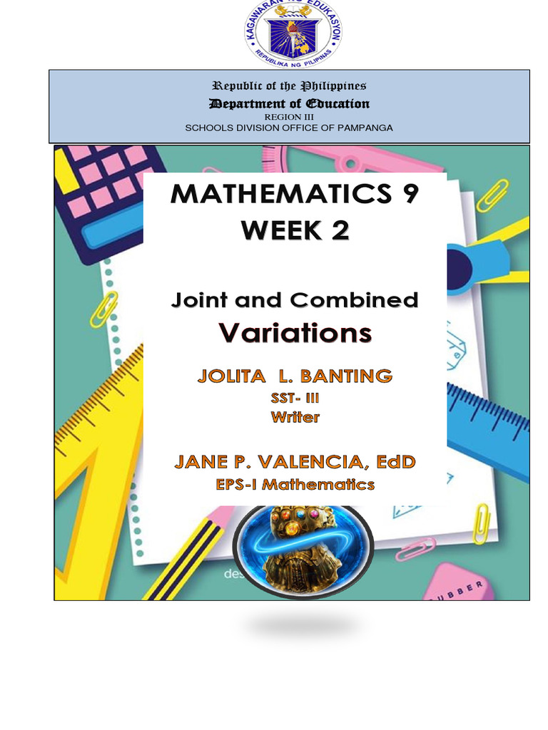 Math - Grade-9 - Q2 - WEEK2 - MODULE3-COMBINED & JOINT VARIATIONS | PDF ...
