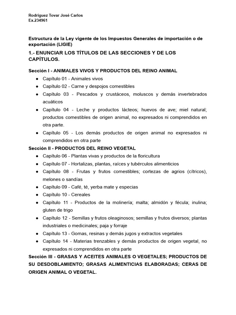 Estructura de la LIGIE: Secciones y Capítulos | PDF | Textiles | Papel