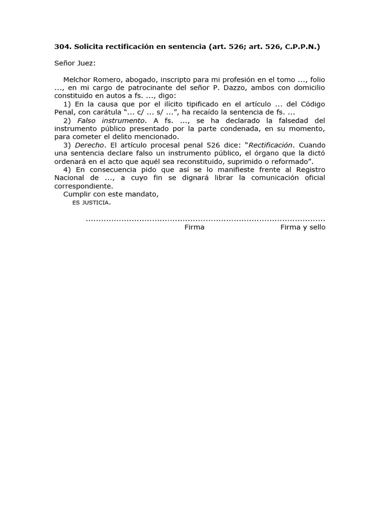 Solicita Rectificación en Sentencia (Art. 526 Art. 526, C.P.P.N.) | PDF | Ciencias sociales ...