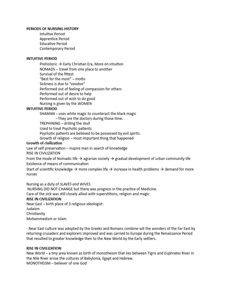 Periods of Nursing History | PDF | Medicine | Nursing