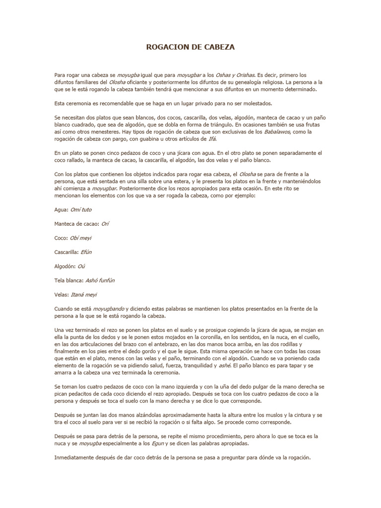 Ceremonia de Rogación de Cabeza | PDF | Mano