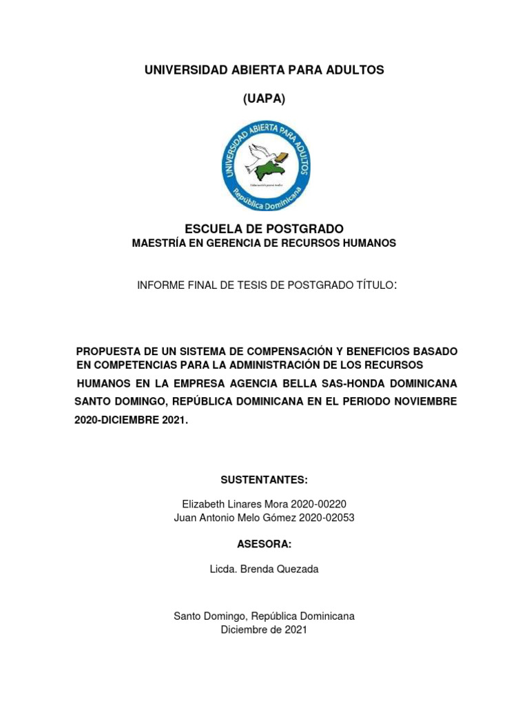 Universidad Abierta para Adultos (UAPA) : Informe Final de Tesis de ...