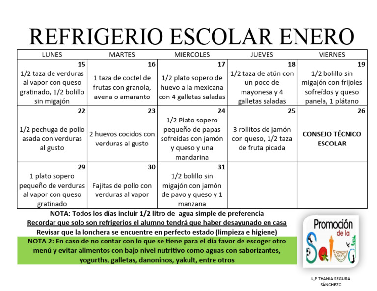Refrigerio Escolar Enero | Descargar gratis PDF | Cocina europea ...