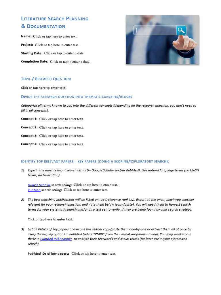 Literature Search Planning - Documentation - Fillable Form | PDF