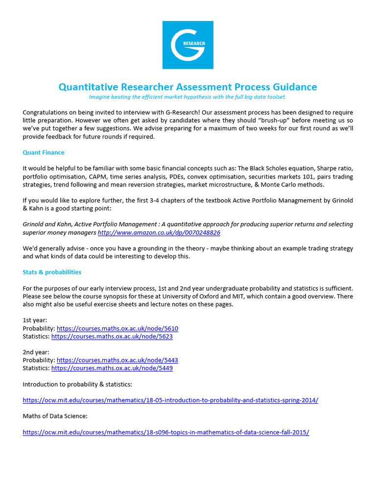 Quant Research Preparation | PDF | Statistics | Applied Mathematics