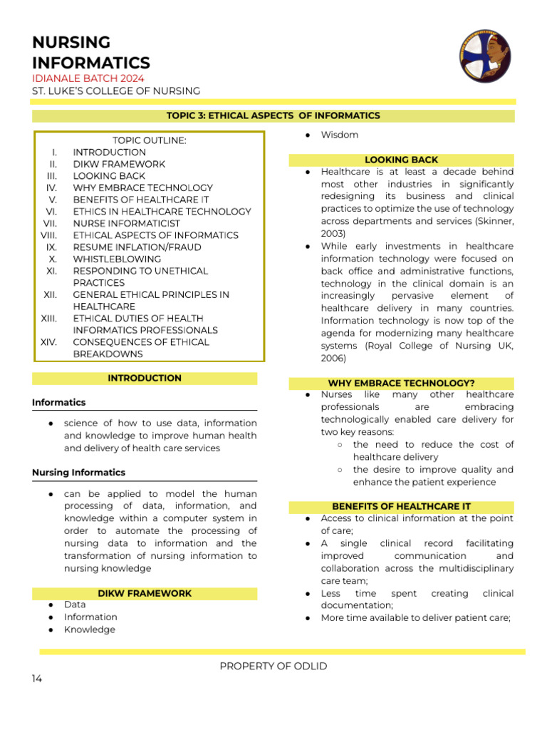Topic 3 Ethical Aspects | PDF | Nursing | Health Informatics