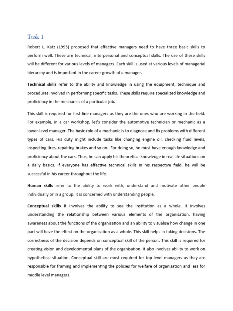 Task 1: Technical Skills Refer To The Ability and Knowledge in Using ...