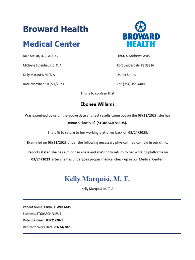 Ebonee Williams Work Excuse | PDF