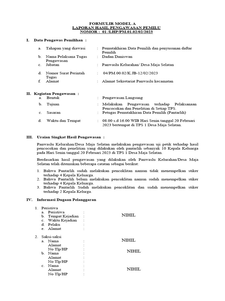 Contoh LHP Uji Petik Coklit Dan Alker | PDF