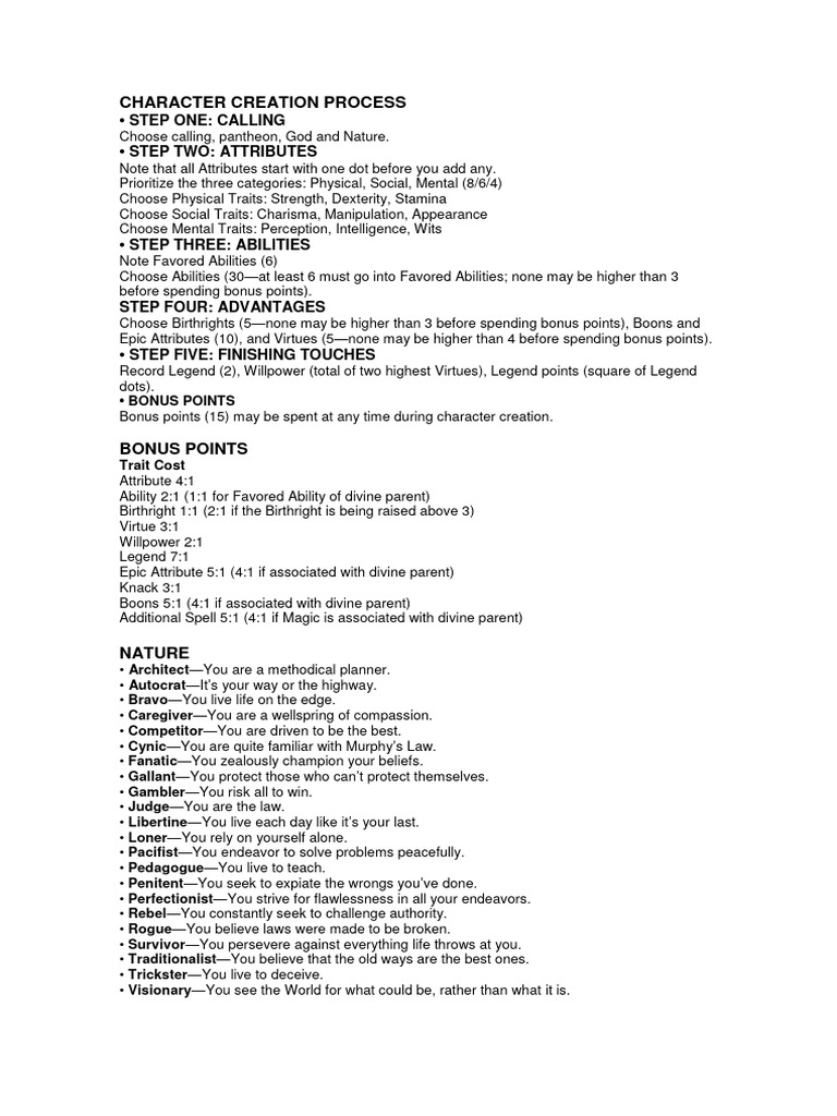 Character Creation Process | PDF