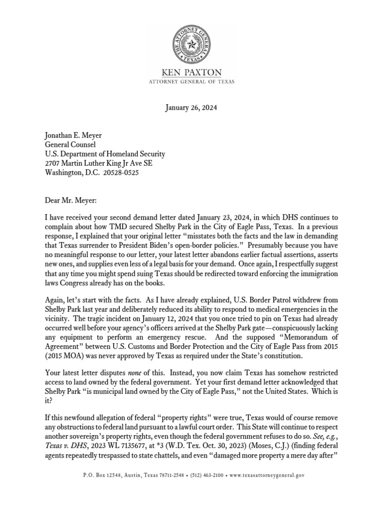 Texas Response to DHS Demand Letter | PDF | United States Department Of ...