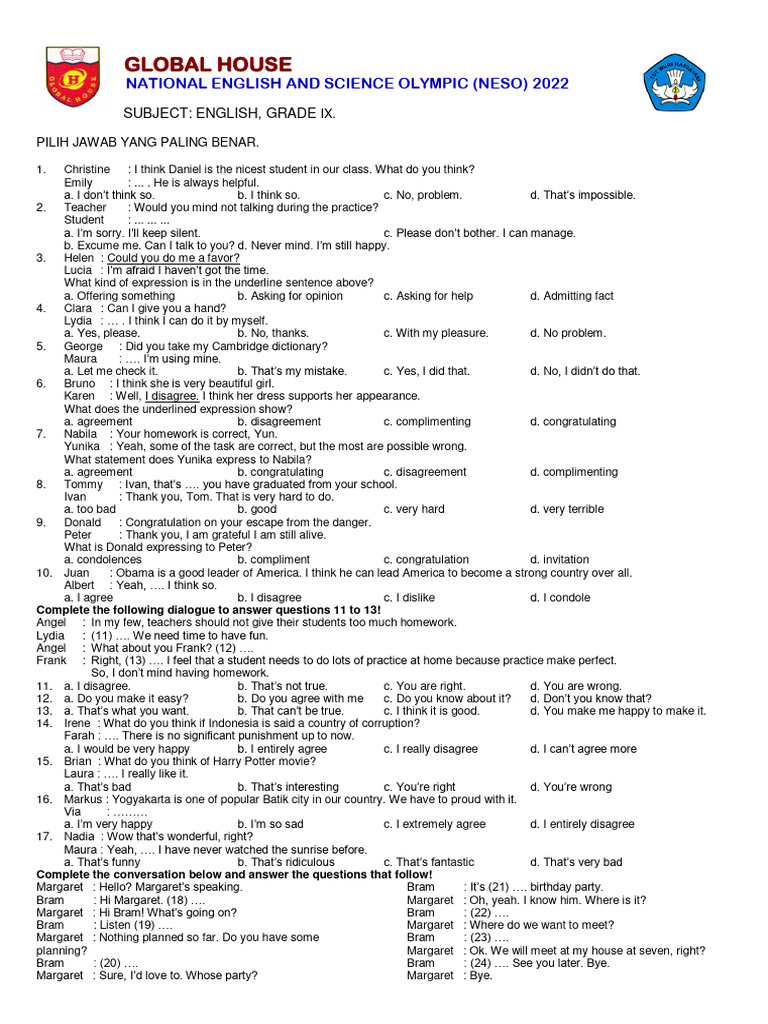 Soal Olymp English Kls 9 - 40 Soal | PDF