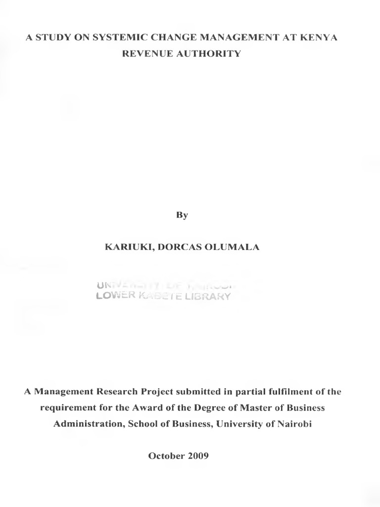 Kariuki - A Study On Systemic Change Management at Kenya Revenue Authority | PDF