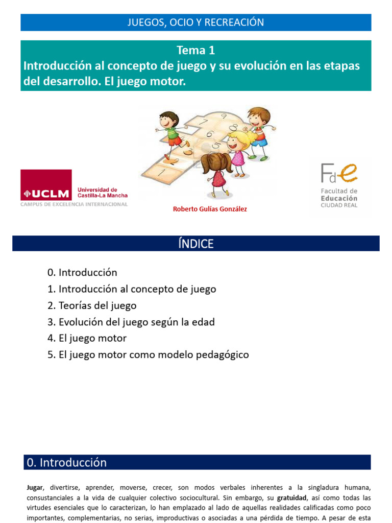 TEMA 1 Introducción Al Concepto de Juego y Su Evolución en Las Etapas Del Desarrollo. El Juego ...