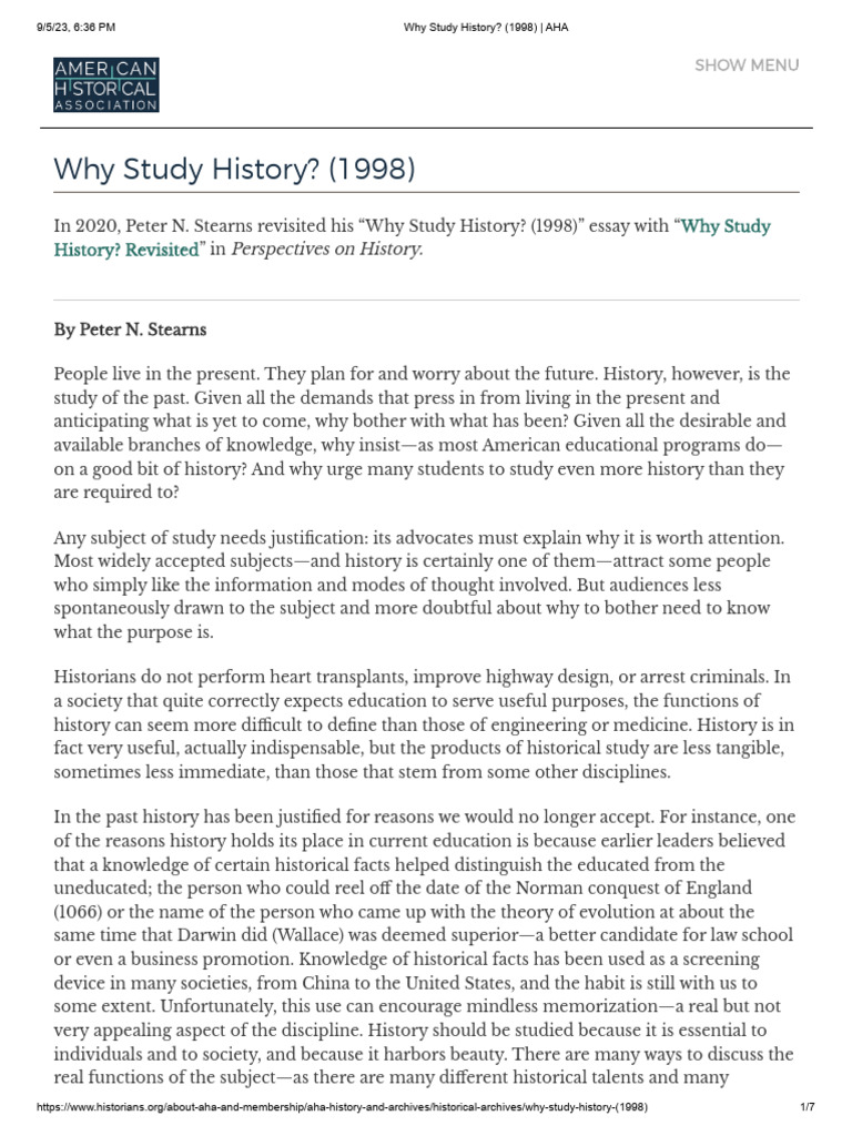 Why Study History - (1998) - AHA | PDF | Experience | Identity (Social ...