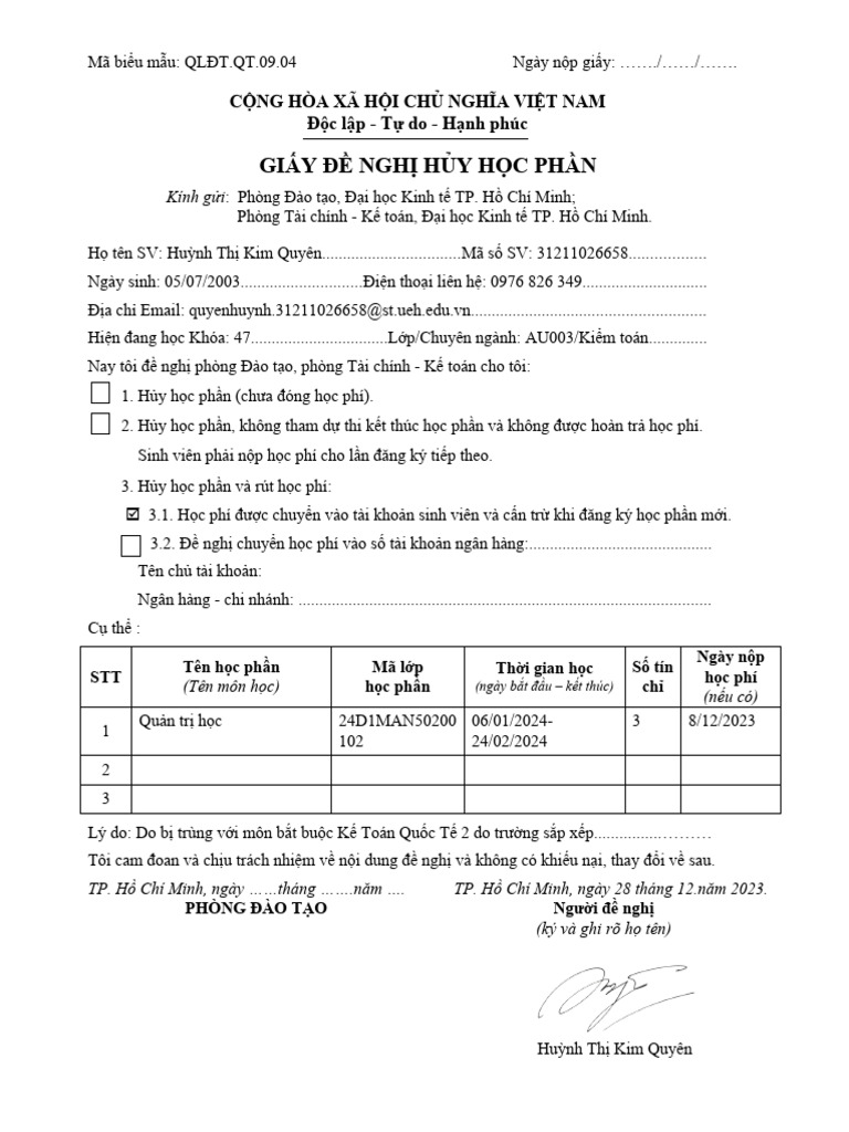 2 3 Giay de Nghi Huy Hoc Phan | PDF