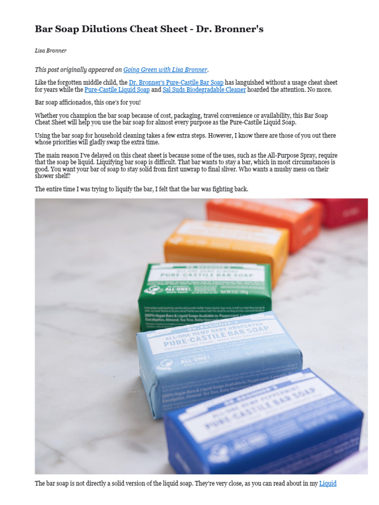 Dr. Bronner's Bar Soap Dilution Guide | PDF